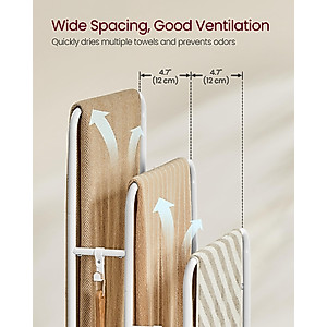 VASAGLE Freestanding Towel Rack, 3-Tier Blanket Holder with Storage Shelf, 19.7 x 11.8 x 39.4 Inches, Blanket Rack, 2 Hooks, for Blankets, Bath Towels, Cloud White and Natural Beige ULLS009W01