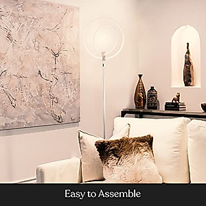 Brightech Eclipse Dimmable LED Floor Lamp, Modern Torchiere Floor Lamp for Living Rooms & Offices – Super Bright Tall Lamp with Dimmable Options for Reading, Standing Lamp Living Room Décor - Silver