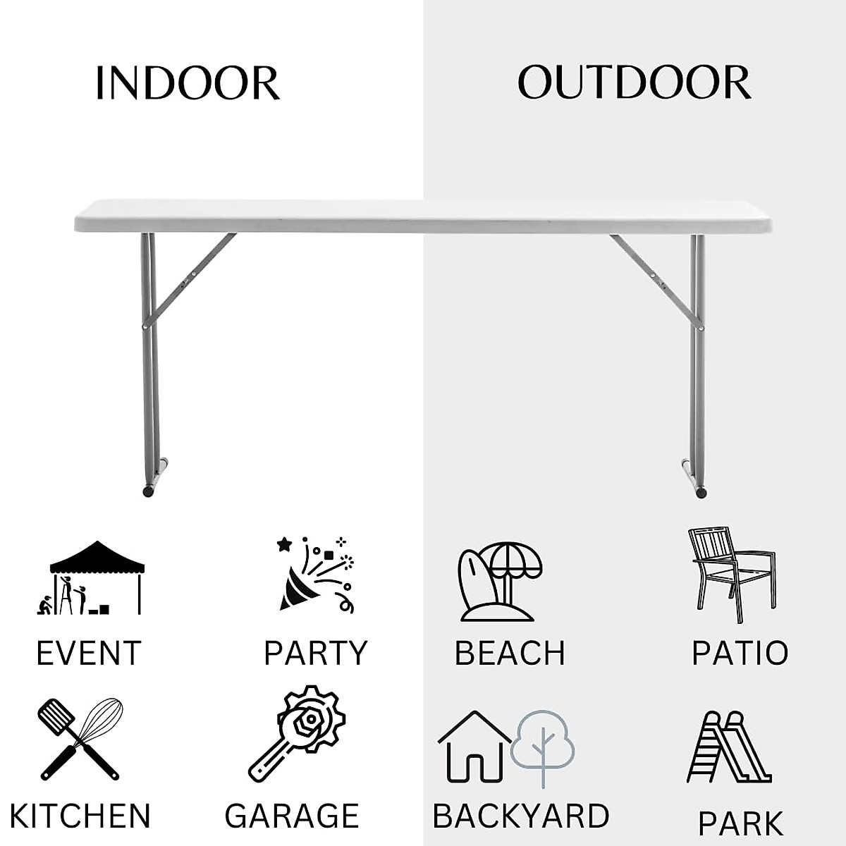 BTEXPERT 6-Foot-72 Long White Granite Plastic Folding Seminar Training Table Portable 18" Wide Narrow, 29" High, Events Indoor Outdoor Lightweight Set of 2