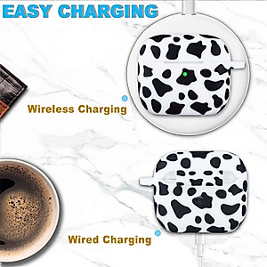 Silicone Cow Airpods 3 Case 2021, YOMPLOW Case Cover for Apple Airpods 3rd Generation Floral Print Soft Flexible Cover for Air Pod 3 Women Girls, Skin with Keychain - Black Cow