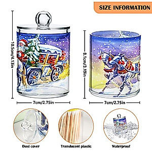 Kigai 4PCS Santa Claus Wagon Qtip Holder Dispenser with Lids - 14 oz Bathroom Storage Organizer Set, Clear Apothecary Jars Food Storage Containers, for Tea, Coffee, Cotton Ball, Floss