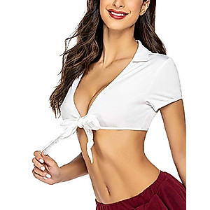 Avidlove Women's Sexy Tie Up Crop Top Short Sleeve Deep V Neck Casual Basic T Shirt