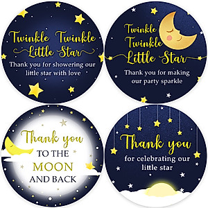 80 Twinkle Twinkle Little Star Thank You Stickers, Baby Shower Thank You Stickers for Boy, Star and Moon Baby Shower Birthday Party Favor Label Decorations(2 Inch)