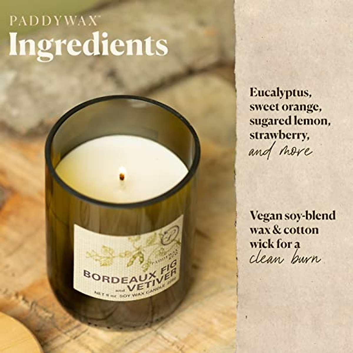 Paddywax Eco Collection Scented Soy Wax Jar Candle, 8-Ounce, Bordeaux Fig & Vetiver