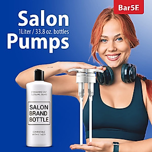 Bar5F Pump for 33.8-Oz Shampoo and Conditioner Liter Bottles 1" inch Bottle Neck 2-Pack (White)