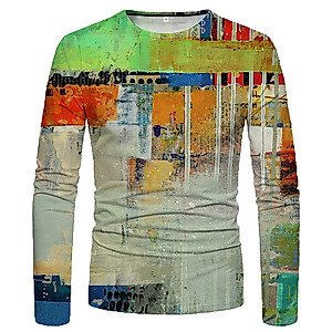 Mens Bee Tops Fashion Hip Hop Long Sleeve Graphic T-Shirt Casual Colorful Tie Dye Pullover Top All Over Print Tee Shirt Khaki