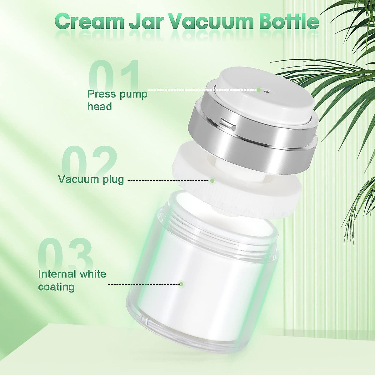 Airless Pump Jar, Vacuum Cream Jar Airless Pump Bottles Vacuum Bottle Portable Lotion Dispenser, Empty Refillable Travel Containers for Toiletries Face Cream Pot for Makeup Essence Moisturize
