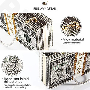 Money Clutch Purses for Women, Stack of Cash Dollars Crystal Clutch Purses, Women Diamond Evening Bags Party Cocktail Rhinestone Handbags, Wedding Dinner Bag, Grey