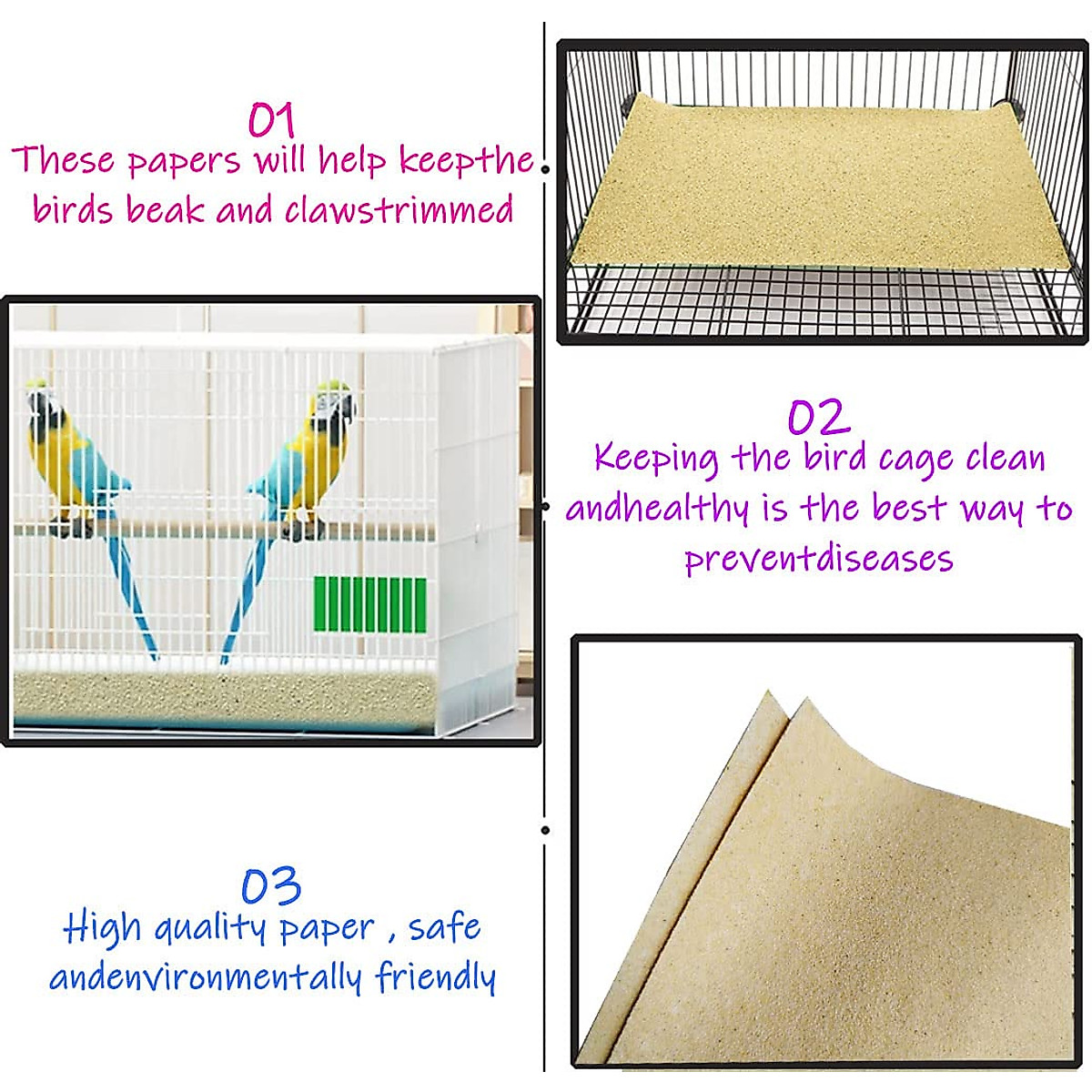 40PCS Gravel Liner Paper for Bird Cage,11x17 in Bird cage Liner Paper-Gravel Paper Special for Bird Cage in Sea Sand,Parrot Cage Sandpapers Cushion Pad Pet Bedding Accessories (40PCS 11 x 17 Inch)