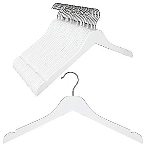 TOPIA HANGER Wooden Shirt Hanger , Beech Wood Clothes Hanger 0.28 inch Thick with Flat Design and Smooth Notches,Lightweight Space Saving Hanger for Shirts,Jacket,Camisole- Matte White 30 Packs CT31W