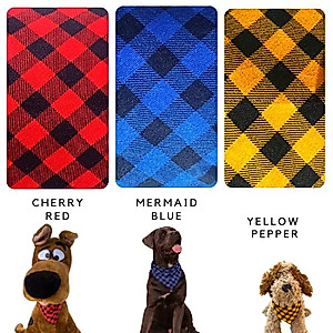 TPC Buffalo Small Plaid Dog Bandana| 3 Count |Double Fabric, Cute Bandanas for Dogs in Red,Blue and Yellow Plaid Designs. (Small)