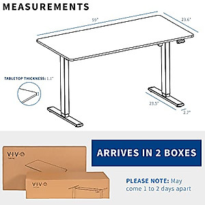 VIVO 60-inch Electric Height Adjustable 60 x 24 inch Stand Up Desk, White Solid One-Piece Table Top, Black Frame, Home & Office Furniture Sets, B0 Series, DESK-KIT-B06W