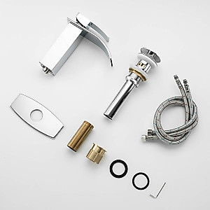 Brass Waterfall Bathroom Faucet Single Handle Bath Vanity Sink Faucet Chrome Commercial Basin Mixer Faucet with Pop Up Drain Stopper Overflow Supply and Deck Mounted (Chrome)