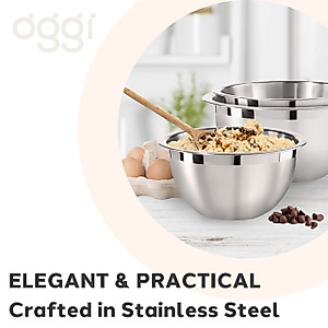 Oggi 3-Quart Two-Tone Stainless Steel Mixing Bowl, Great for Mixing, Making Dough, Dressing Salads, Mixing Eggs, Washing Vegetables