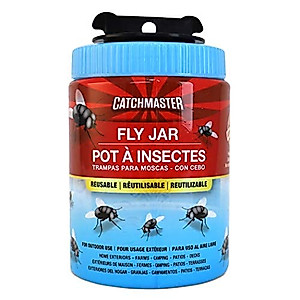 Catchmaster Fly Trap Bundle, Gold Stick 4-Pack & Outdoor Fly Jar, for Garage, Backyard, Pool, Patio & Camping