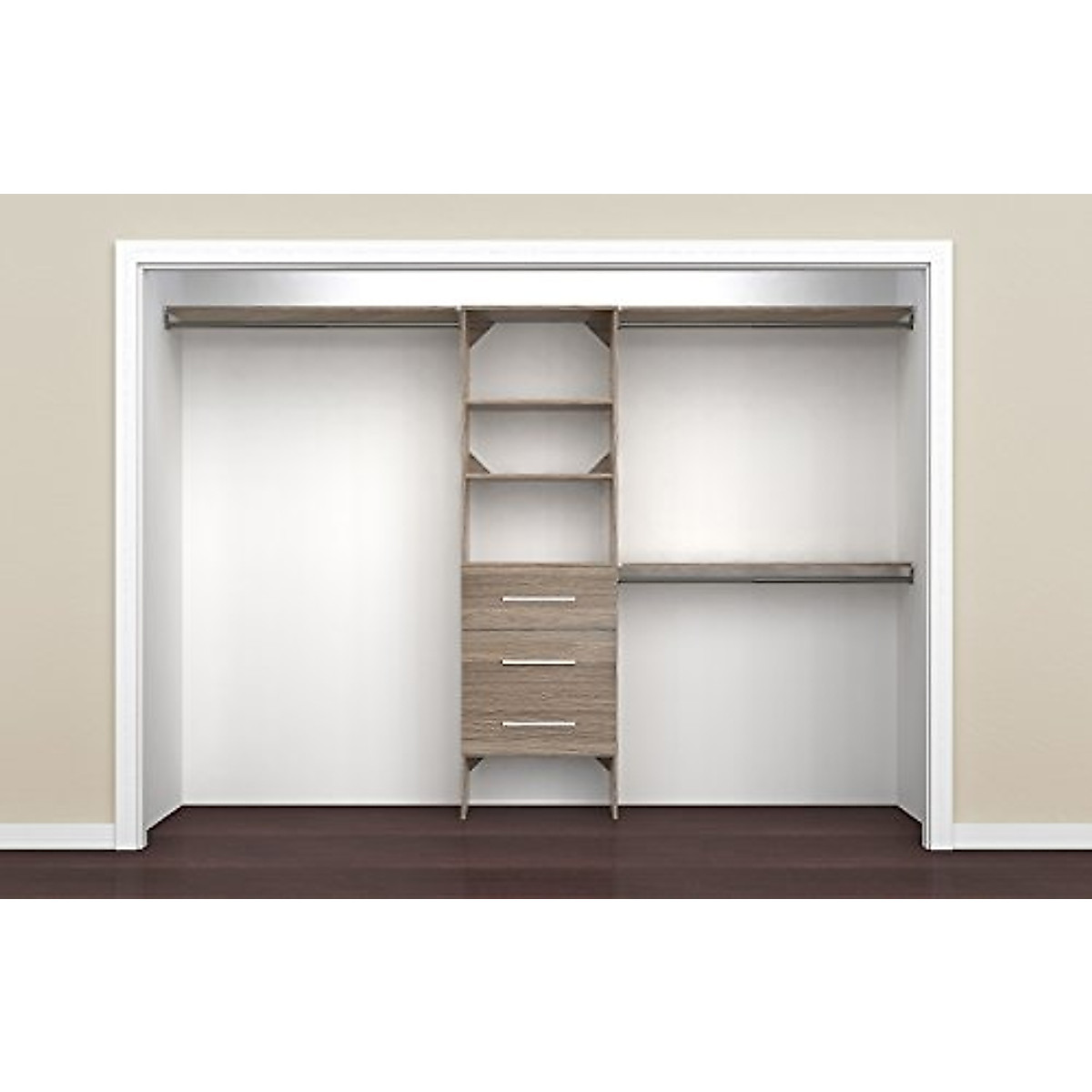 ClosetMaid 1936040 SuiteSymphony Modern 25-Inch Closet Organizer with Shelves and 3-Drawers, Natural Gray