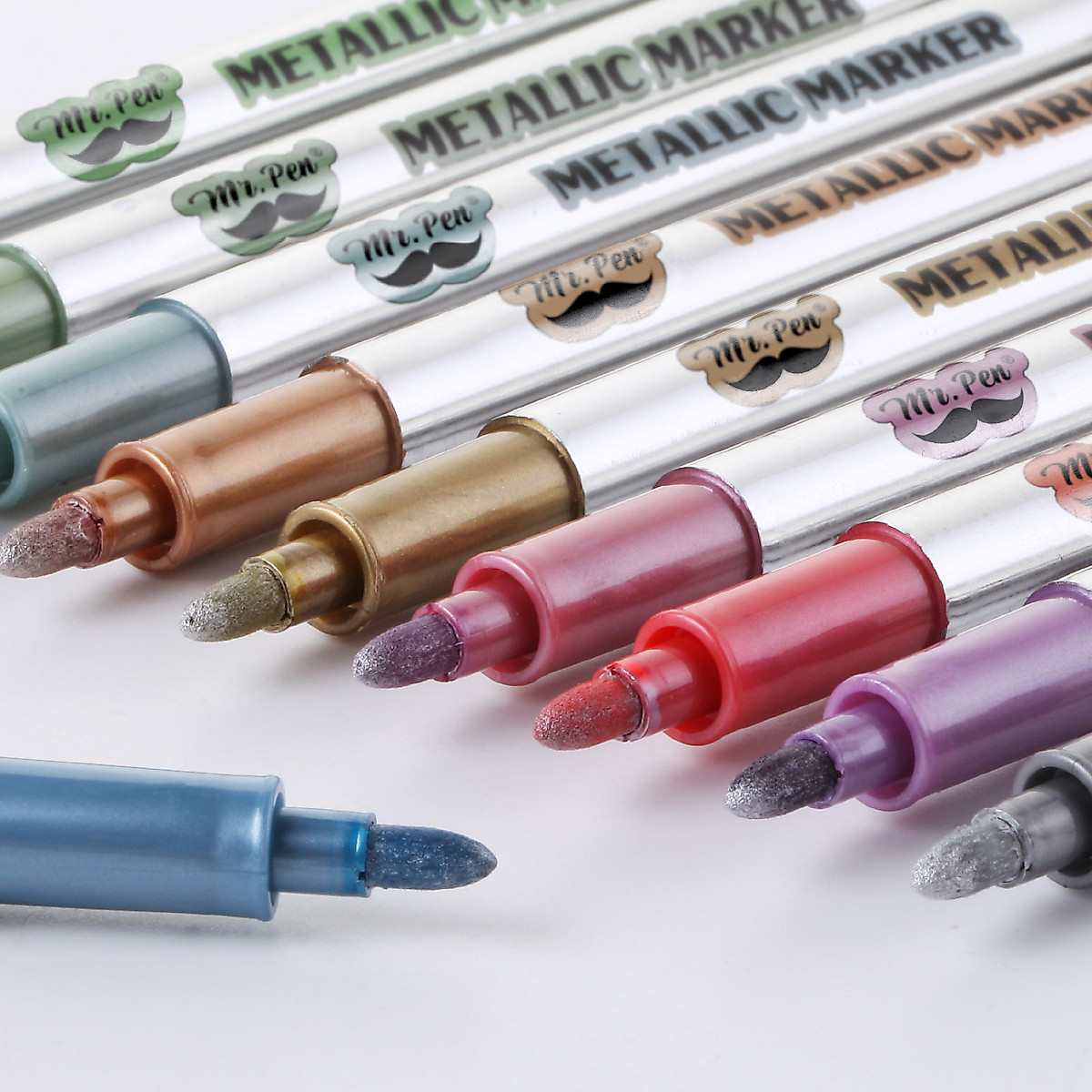 Mr. Pen- Metallic Paint Markers,10 Colors, Metallic Markers for Black Paper, Rock Painting, Card Making, Ceramics, Metal, Glass, DIY Photo Album, Scrapbooking Supplies, Metallic Non-Permanent Markers