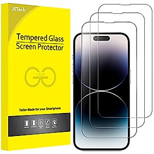 JETech Full Coverage Screen Protector for iPhone 14 Pro Max 6.7-Inch (NOT FOR iPhone 14 Pro 6.1-Inch), 9H Tempered Glass Film Case-Friendly, HD Clear, 3-Pack