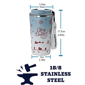 GEMFUL Christmas Coffee Tumbler Screw on Lid 510 ml Stainless Steel Thermal for Women Friends or Coworker
