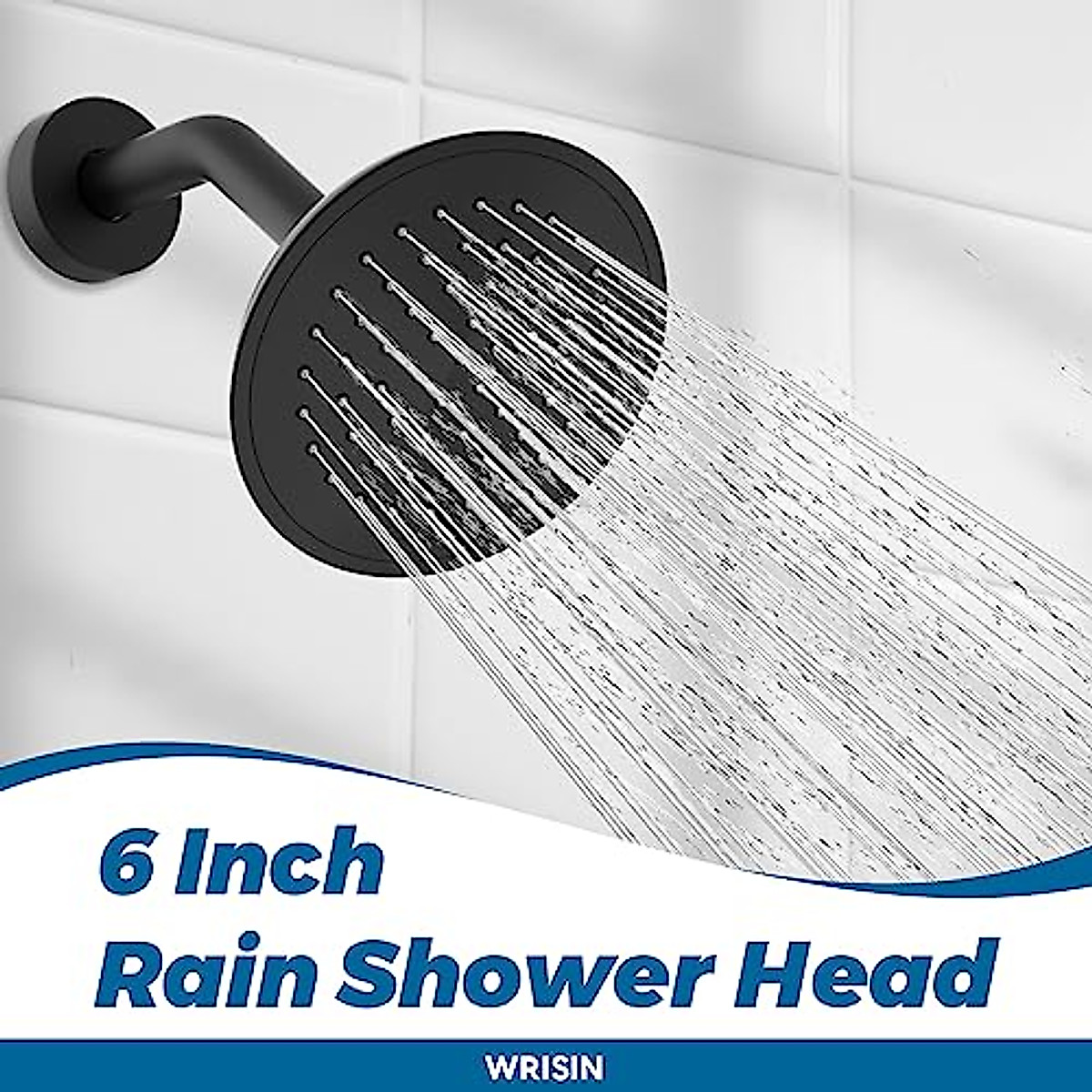 WRISIN Black Shower Faucet Set with Tub Spout, Black Shower Head and Handle Set, Matte Black Shower Fixtures with 6 Inch High-Pressure Rain Shower Head