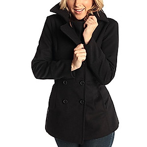 Alpine Swiss Emma Women's Wool Peacoat – Double-Breasted 3/4 Length Overcoat, Stylish & Warm Blazer for Fall & Winter Black Large
