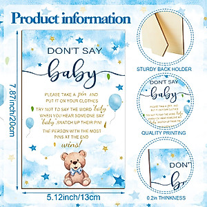 Patelai 321 Pcs Baby Shower Games Supplies, 5 Sets (50 Cards Each) Activities Cards with 20 Pencils 1 Don't Say Baby Sign 50 Clothespin(Blue Bear)