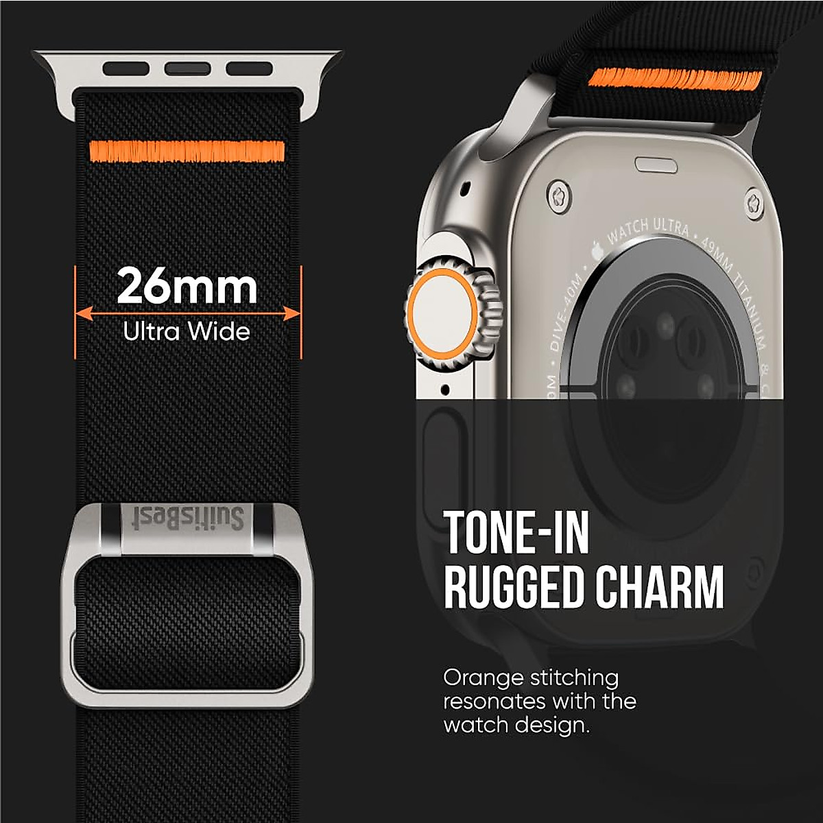 Suitisbest Sport Band for Apple Watch Ultra 2/Apple Watch Ultra Band 49mm 45mm 44mm 42mm for Men, Nylon Solo Loop Wide Replacement Strap for iWatch Series Ultra 8 7 6 5 4 3 SE