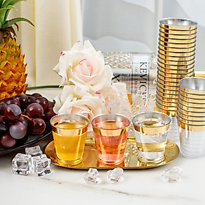 WELLIFE 200 PACK Plastic Clear and Gold Shot Glasses, 2OZ Disposable Shot Glasses, Small Hard Plastic Tumblers, Gold Tasting Sampling Cups, Mini Container Perfect for Whiskey for Party