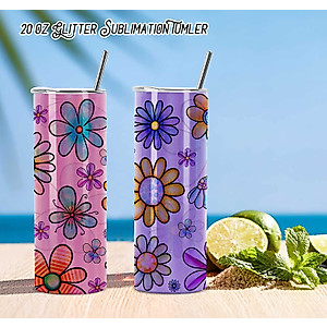 Wzaytia Glitter Sublimation Tumblers 20 Oz Skinny Straight, 8 Pack Sublimation Glitter Shimmer Tumbler Blanks, Individually Boxed Stainless Steel Glitter Tumblers, Mixed Color