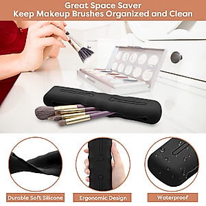 2Pack Makeup Brush Holder Silicone,Travel Makeup Brush Case Bag Organizer Cute Soft Portable Cosmetic Brushes Holders,Waterproof Makeup Brushes Covers for Traveling with Magnetic Closure-Pink,Black