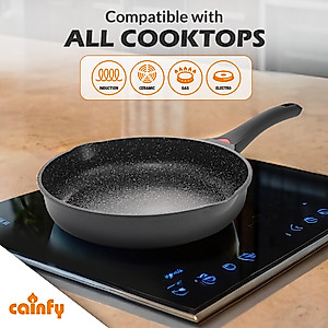 11 Inch Non Stick Frying Pans Granite Coated with Pour Spout - Lightweight 2.9 Quart Skillets and Frying Pans with Comfort Stay Cool Grip Handle - Induction Compatible PFOA Free Frying Pan (Black)