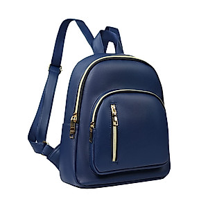 YANAIER Women Mini Backpack Purse PU Leather Anti-theft Backpack Ladies Fashion Casual Travel Daypack Rucksack Navy
