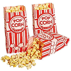 Bekith 200 Piece Paper Popcorn Bags for Movie Party and Theater Night, Single Serving 1oz Paper Sleeves in Nostalgic Red/White Design