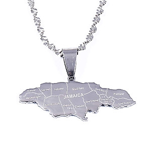 BR Gold Jewelry Stainless Steel Map of Jamaica With City Pendant Necklaces for Women (Silver Color)