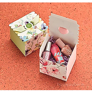 Hayley Cherie - Floral Gift Treat Boxes with Ribbons & Lids (20 Pack) - Thick 350gsm Card - 4" x 4" x 3.2" Inches - for Favors, Baby Showers, Christmas, Bridesmaids, Parties, Birthdays, Weddings