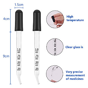 MRXBN Eye Dropper, Glass Medicine Droppers for Dose and Measurement 1 mL Capacity- Bent Tip Calibrated Dropping Pipettes for Essential Oils, Resin Stain and Other Liquids (Bent Tip 20pcs)