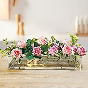 2Pcs Acrylic Flower Vase Rectangular Clear Acrylic Modern Vases- Total 24 Inches Long Rectangular Floral Centerpiece Low Decoration Vase for Dining Table Halloween Party Decor Wedding（24Holes）