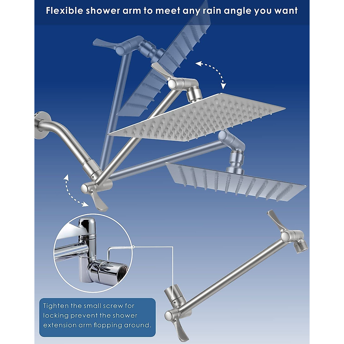 12'' Rain Shower Head with 11'' Adjustable Extension Arm - Eolax Large Rainfall Showerhead Solve Low Water Pressure and Flow - Bathroom Square Shower Heads Made of 304 Stainless Steel - Chrome