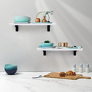 White Floating Shelves 16 Inch Long, Wooden Bathroom Shelves Set of 2, Modern Floating Wall Shelf with Glossy Finish for Home Decor & Storage