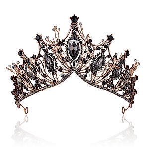 Baroque Black Queen Crowns for Women, Rhinestone Wedding Crowns and Tiaras Crystal Princess Crown Tiaras for Prom Birthday Party Valentines Costume