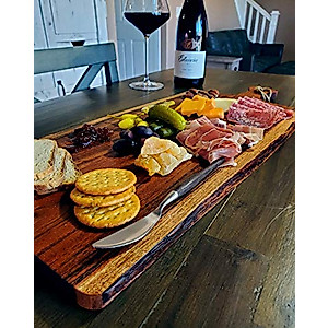 FEATHERLEE - Extra Large Premium Natural Live Edge Acacia Charcuterie Cheese Board Serving and Cutting Tray with Handle