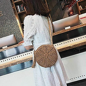 JORCEDI Straw Crossbody Shoulder Bag Beach Tassels Crochet Messenger Handbag Purse For Women Girls (Light Brown)
