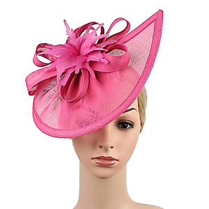 Bubbmi Sinamay Fascinator Hat with Top Flower, Women Feather Pillbox Headwear, Church Wedding Derby Cocktail Tea Party Headpiece(C hot Pink)
