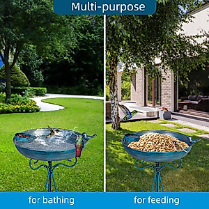 DREAMSOUL 12 inch Bird Bath with Stand, Blue Bird Baths for Outdoors, Metal Birdbath with Folding Bracket for Patio Lawn Garden Decor