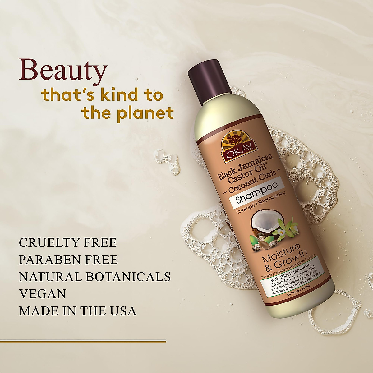 OKAY BLACK JAMAICAN CASTOR OIL and COCONUT SHAMPOO 12.oz / 355ml