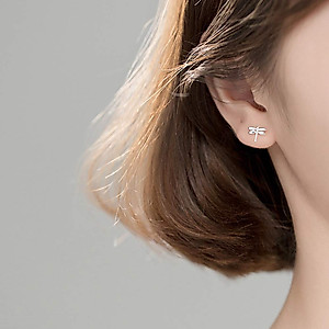 Dainty Dragonfly Tiny Stud Earrings S925 Sterling Silver for Women Girls Minimalist Insect Small Cartilage Earring Studs Jewelry Gifts Hypoallergenic