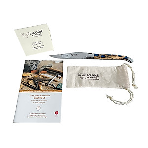 Laguiole en Aubrac Handmade Double Plates Folding Pocket Knife, 4.8-in (12cm), Cactus Blue Handle, Stainless Steel Shiny Bolsters