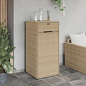 loibinfen Wicker Patio Garden Storage Cabinet, Outdoor Towel Rack & Pool Cabinet, Freestanding PE Rattan Wicker Storage Cabinet, Beige 21.7"x21.7"x43.7" Poly Rattan, -346