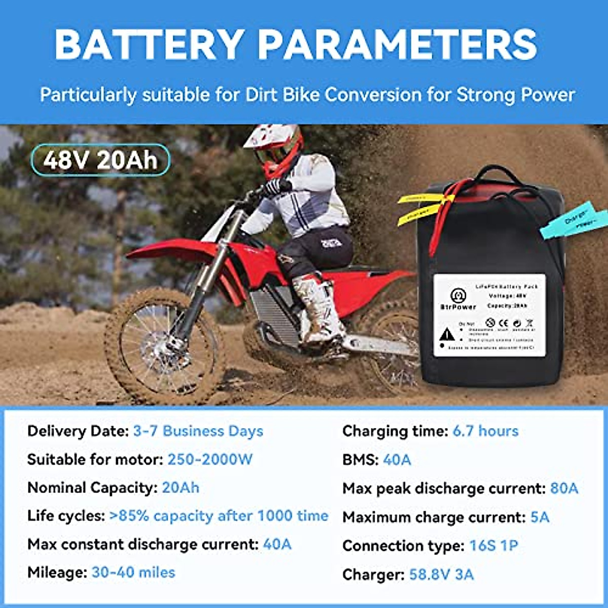 HAYAEnergy 48V 20Ah Ebike Battery LiFePo4 Battery Electric Scooter Battery with Fast Charger and 40A BMS for 250-2000W Motor on Ebike, Motorcycle and Electric Dirt Bikes