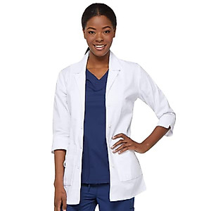 Dickies Scrubs Women's Junior Fit 3/4 Sleeve Lab Coat, White, Medium